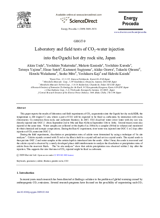 (PDF) Laboratory and field tests of CO2–water injection into the Ogachi ...