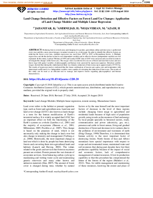 (PDF) Land change detection and effective factors on forest land use changes: application of ...