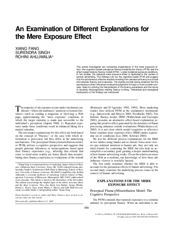 (PDF) An Examination of Different Explanations for the Mere Exposure Effect