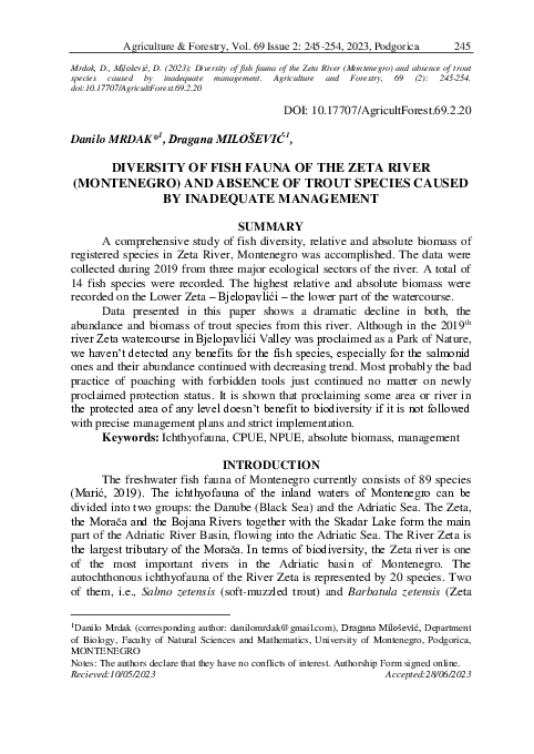 (PDF) Diversity of Fish Fauna of the Zeta River (Montenegro) and ...
