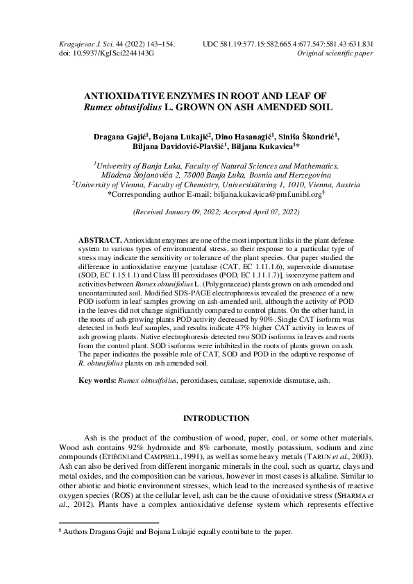(PDF) Antioxidative enzymes in root and leaf of Rumex obtusifolius L ...