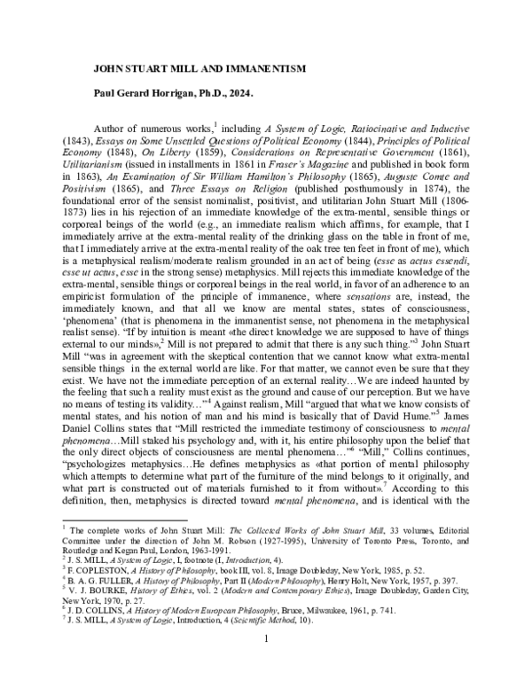 (PDF) John Stuart Mill and Immanentism