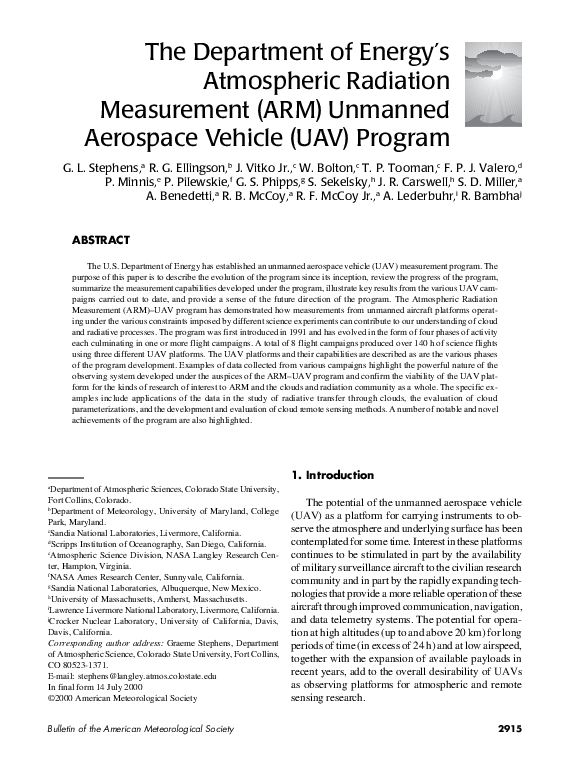 (PDF) The Department of Energy's Atmospheric Radiation Measurement (ARM ...
