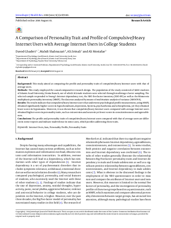 (PDF) A Comparison of Personality Trait and Profile of Compulsive/Heavy ...