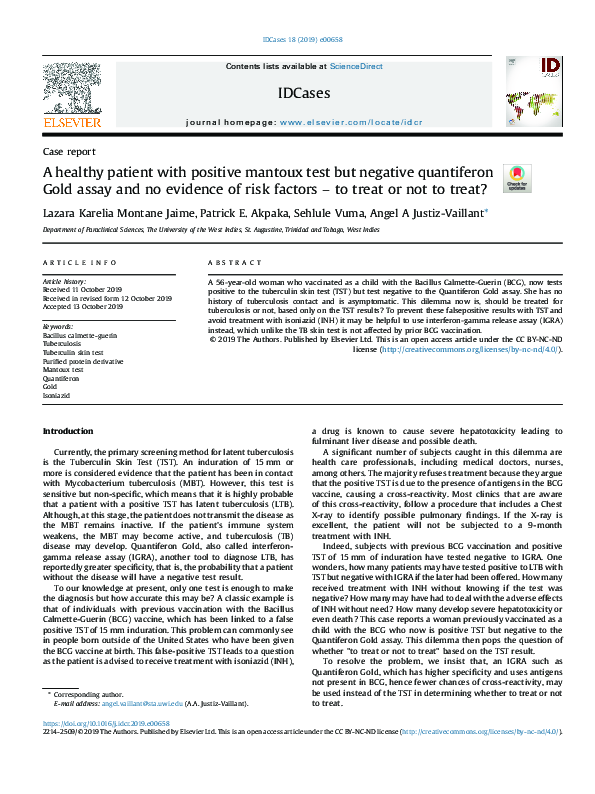 (PDF) A healthy patient with positive mantoux test but negative ...