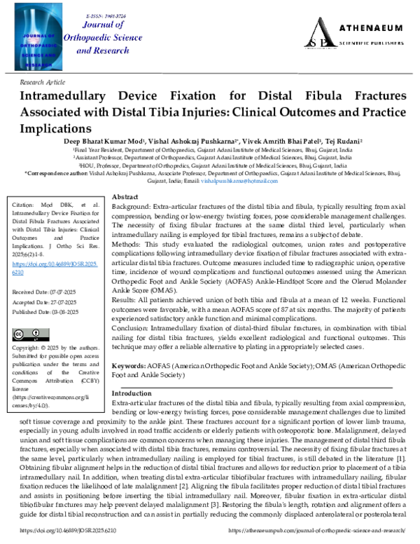 (PDF) Intramedullary Device Fixation for Distal Fibula Fractures Associated with Distal Tibia ...