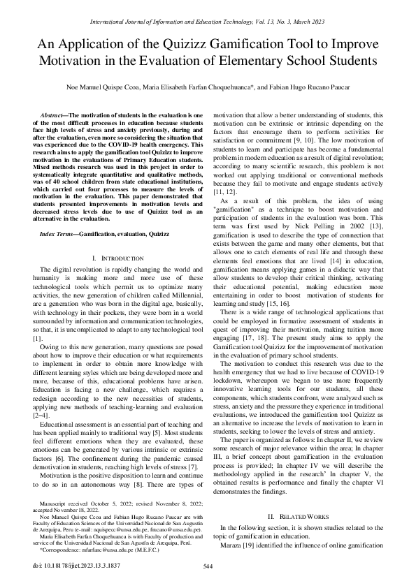 (PDF) An Application of the Quizizz Gamification Tool to Improve Motivation in the Evaluation of ...