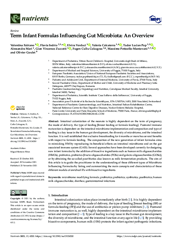 (PDF) Term Infant Formulas Influencing Gut Microbiota: An Overview