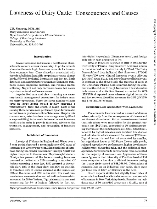 (PDF) Lameness of dairy cattle