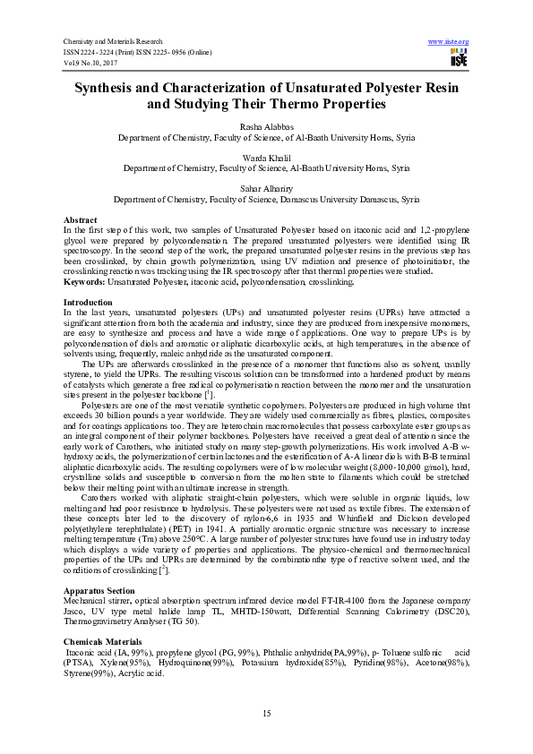 (PDF) Synthesis and Characterization of Unsaturated Polyester Resin and ...