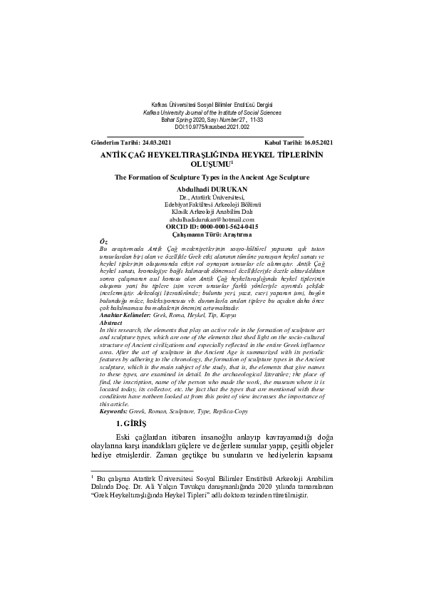 (PDF) The Formation of Sculpture Types in the Ancient Age Sculpture