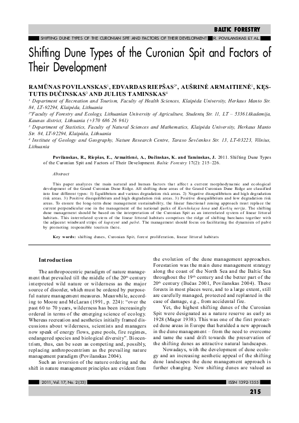 (PDF) Shifting dune types of the Curonian Spit and factors of their ...