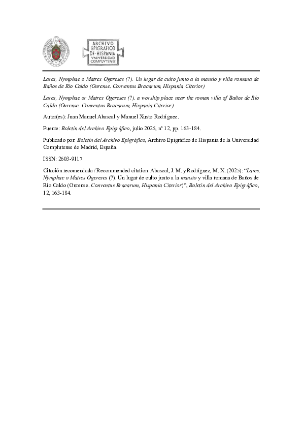 (PDF) Lares, Nymphae o Matres Ogereses (?). Un lugar de culto junto a ...