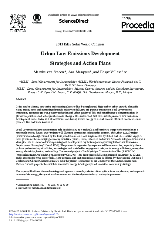 (PDF) Urban Low Emissions Development Strategies and Action Plans