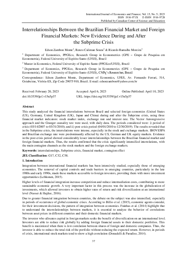 (PDF) Interrelationships Between the Brazilian Financial Market and ...