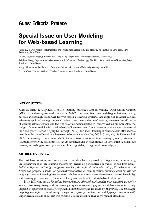 (PDF) Special issue on user modeling for web-based learning