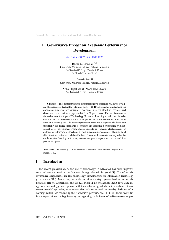 (PDF) IT Governance Impact on Academic Performance Development