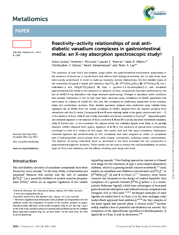 (PDF) Reactivity–activity relationships of oral anti-diabetic vanadium ...