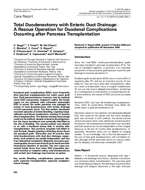(PDF) Total Duodenectomy with Enteric Duct Drainage: A Rescue Operation ...