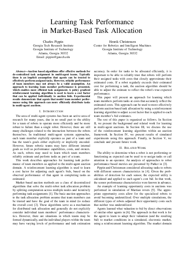 (PDF) Learning Task Performance in Market-Based Task Allocation