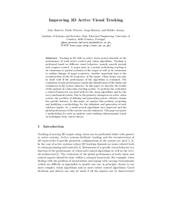 (PDF) Improving 3D Active Visual Tracking