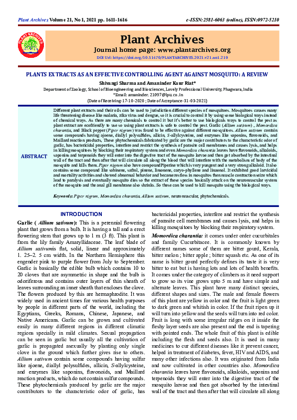 (PDF) Plants Extracts as an Effective Controlling Agent Against ...