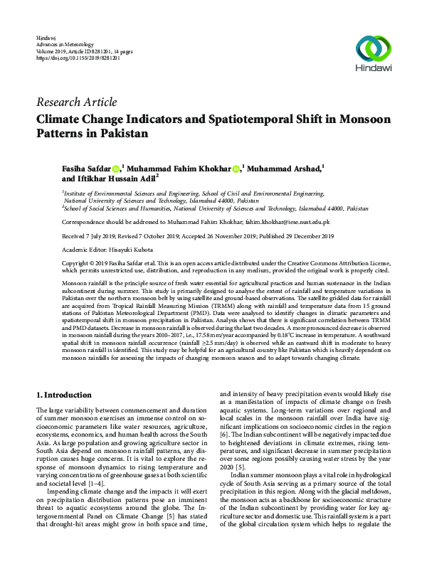 (PDF) Climate Change Indicators and Spatiotemporal Shift in Monsoon ...