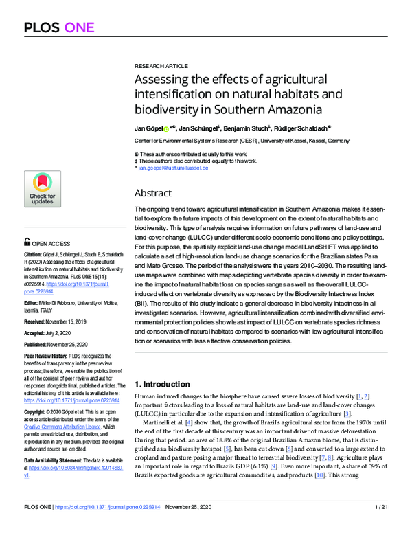 (PDF) Assessing the effects of agricultural intensification on natural ...