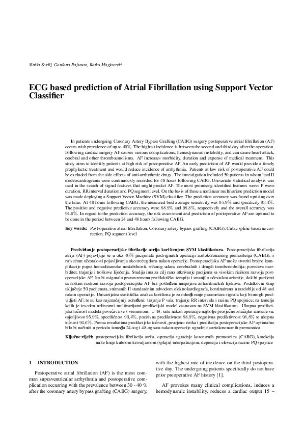 (PDF) ECG based prediction of Atrial Fibrillation using Support Vector Classifier