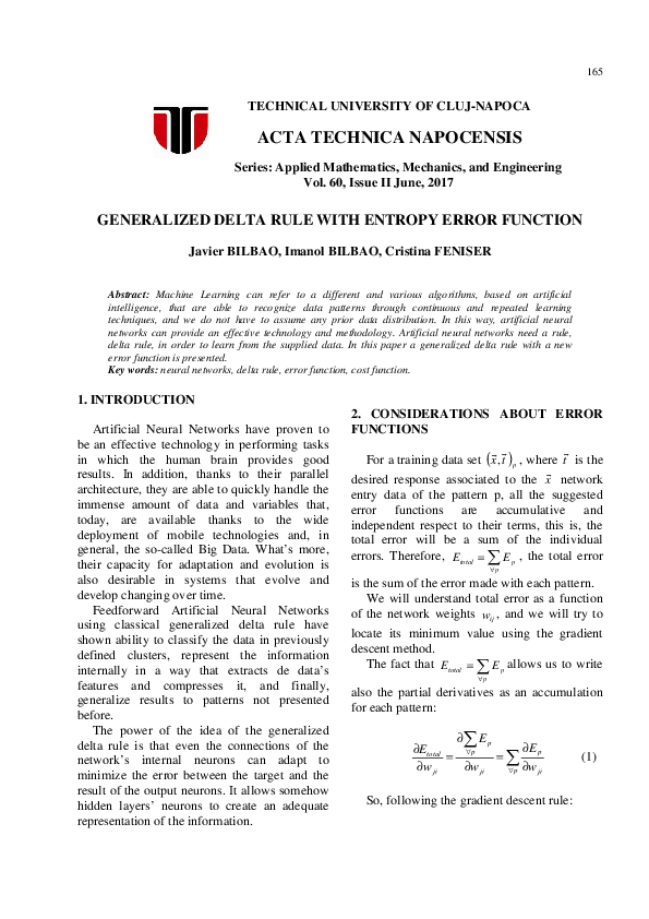 (PDF) Generalized Delta Rule with Entropy Error Function