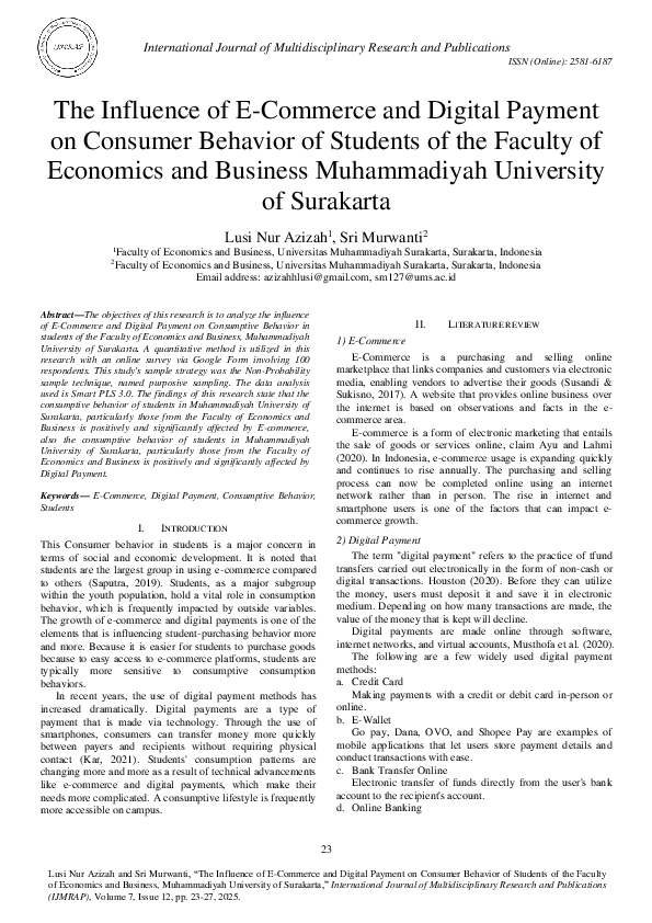 (PDF) The Influence of E-Commerce and Digital Payment on Consumer Behavior of Students of the ...