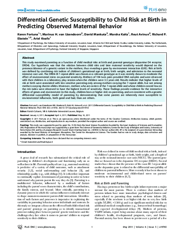 (PDF) Differential Genetic Susceptibility to Child Risk at Birth in ...