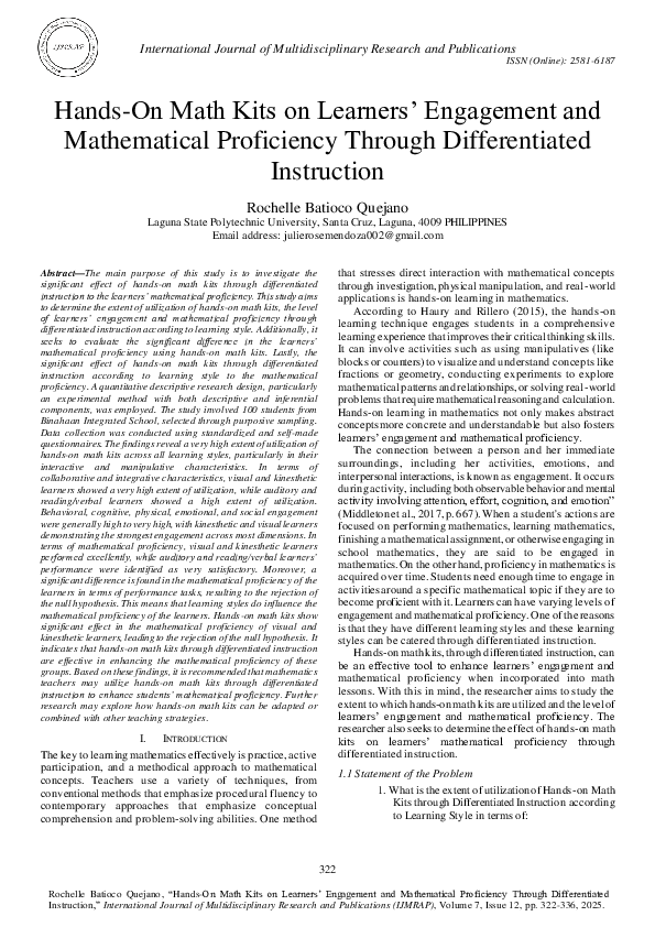 (PDF) Hands-On Math Kits on Learners' Engagement and Mathematical Proficiency Through ...