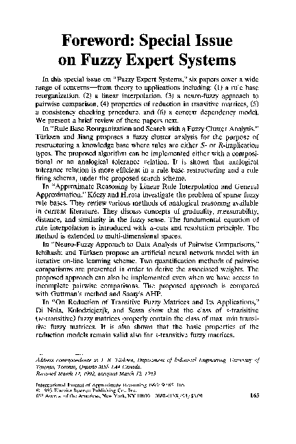 (PDF) Foreword: Special issue on fuzzy expert systems