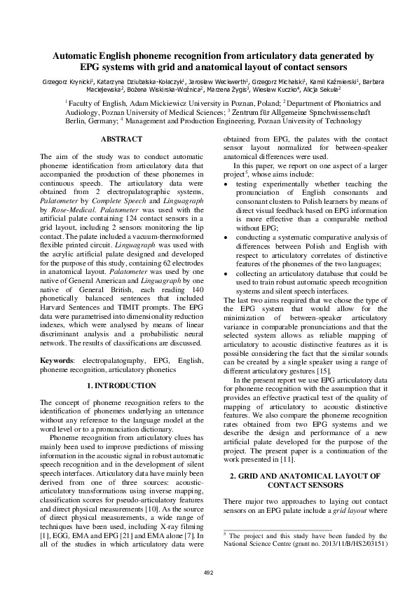 (PDF) Automatic English phoneme recognition from articulatory data ...