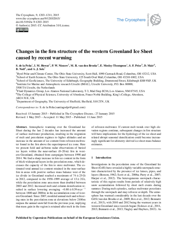 (PDF) Changes in the firn structure of the western Greenland Ice Sheet ...