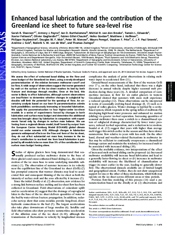 (PDF) Enhanced basal lubrication and the contribution of the Greenland ...