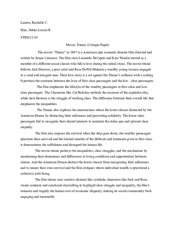 (PDF) Titanic Critique Paper