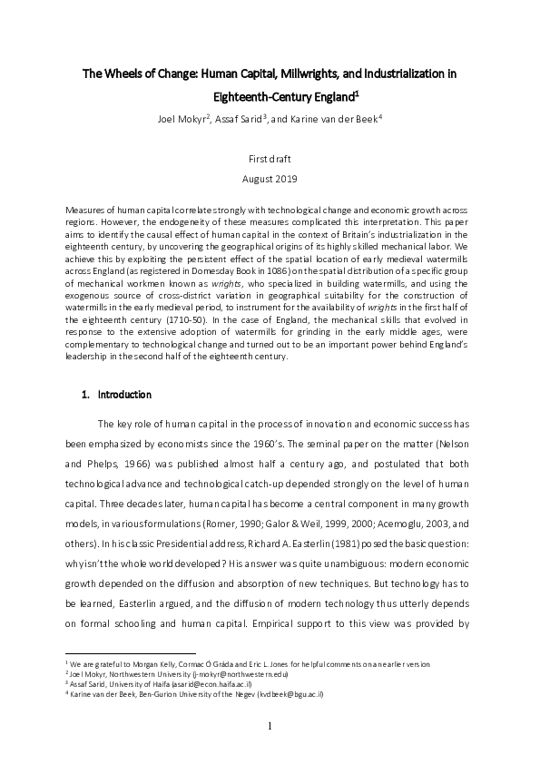 (PDF) The Wheels of Change: Human Capital, Millwrights, and ...