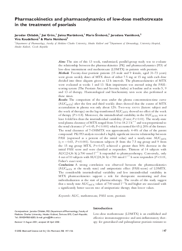 (PDF) Pharmacokinetics and pharmacodynamics of low-dose methotrexate in ...