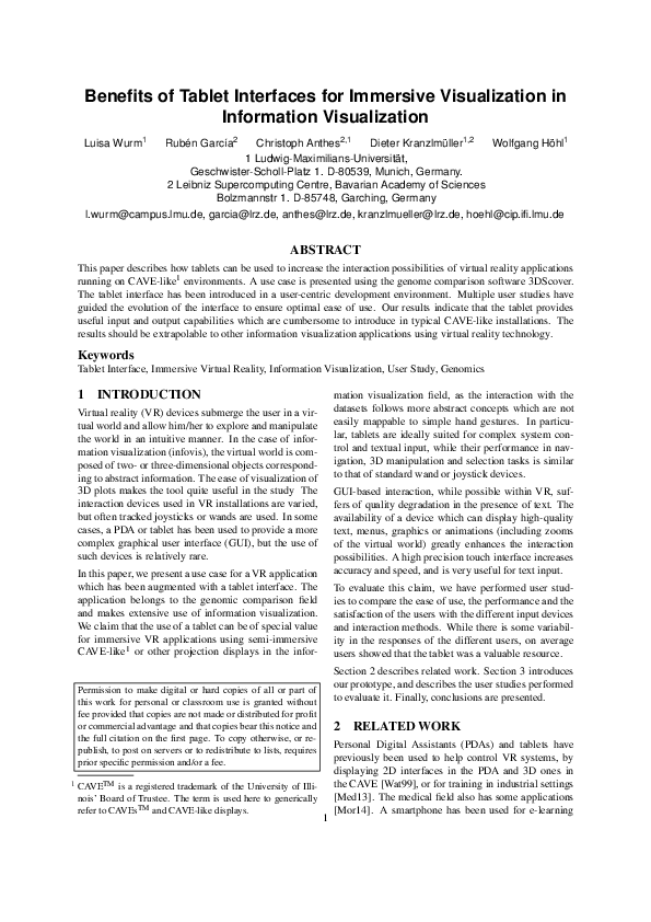 (PDF) Benefits of Tablet Interfaces for Immersive Visualization in Information Visualization