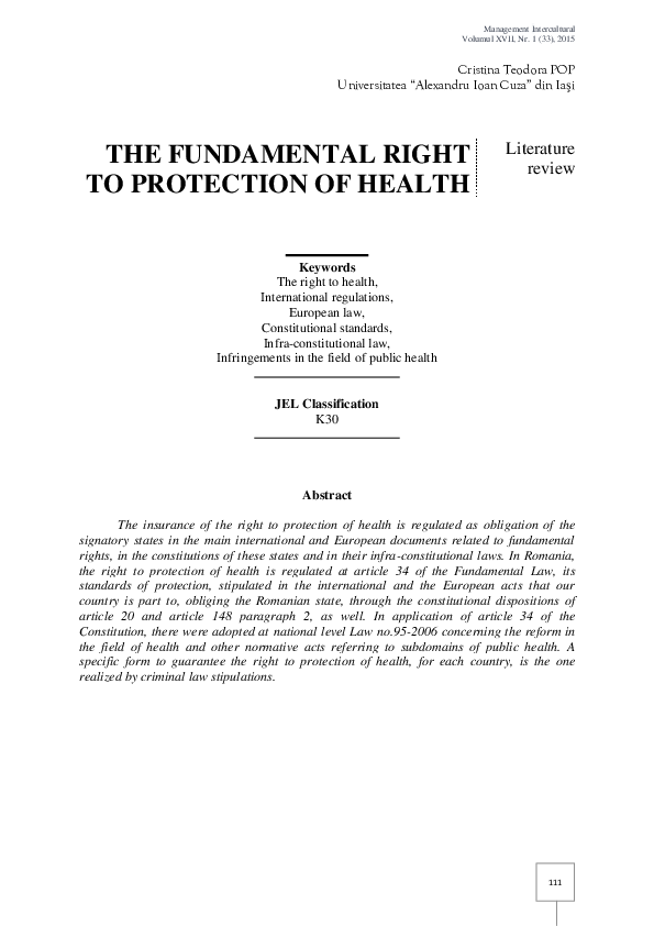 (PDF) The Fundamental Right to Protection of Health