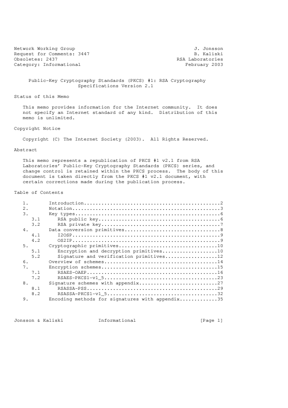(PDF) Public-Key Cryptography Standards (PKCS) #1: RSA Cryptography ...