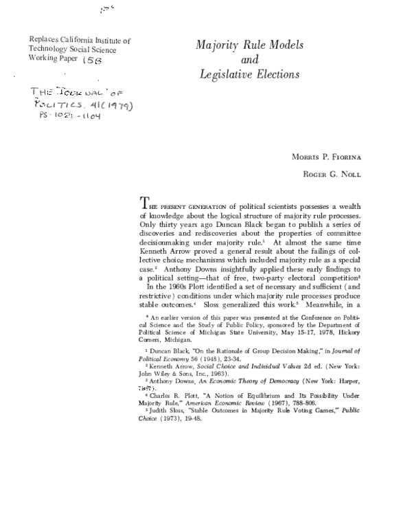 (PDF) Majority Rule Models and Legislative Elections