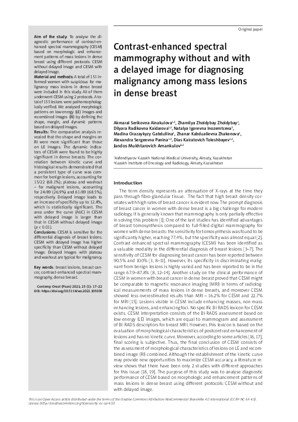(PDF) Contrast-enhanced spectral mammography without and with a delayed ...