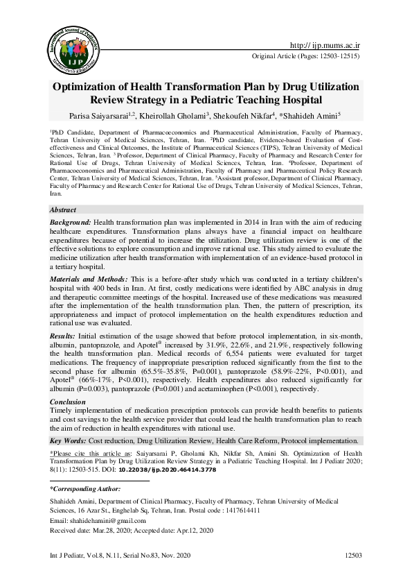 (PDF) Optimization of Health Transformation Plan by Drug Utilization ...