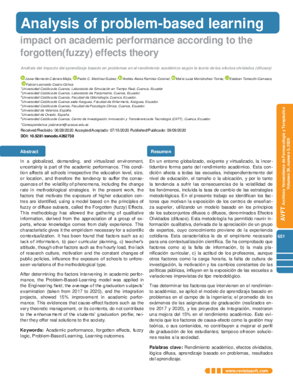 (PDF) Analysis of problem-based learning impact on academic performance according to the ...