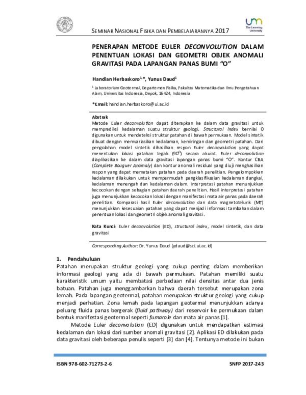 (PDF) Penerapan Metode Euler Deconvolution dalam Penentuan Lokasi dan Geometri Objek Anomali ...