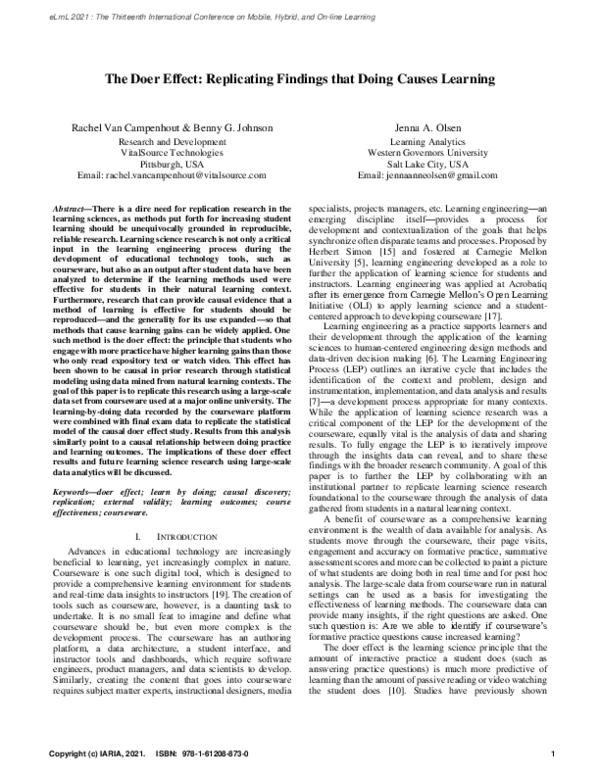 (PDF) The Doer Effect: Replicating Findings that Doing Causes Learning