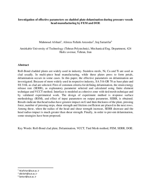 (PDF) Investigation of Effective Parameters on Cladded Plate ...